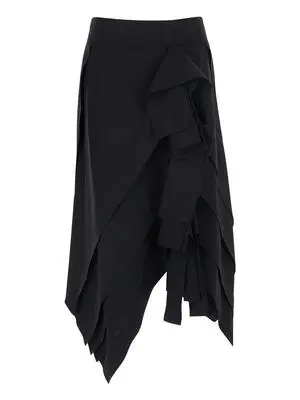 Bottega Veneta Wool Midi Skirt With Ruffle Detail - Multicolor