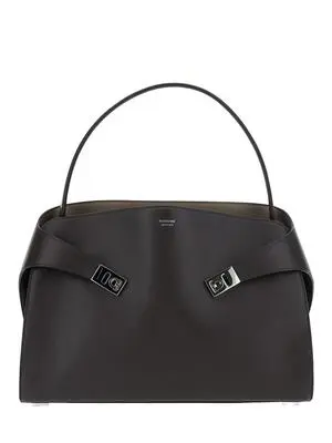 FERRAGAMO FERRAGAMO Black Leather Handbag With Gancini Buckles Multicolor