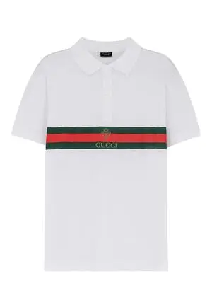 Gucci Cotton Polo Shirt With Web Print On The Front - Multicolor