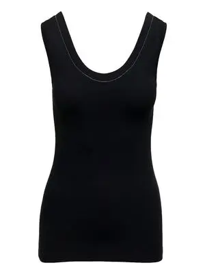 Brunello Cucinelli Cotton Top With Monile Detail - Black