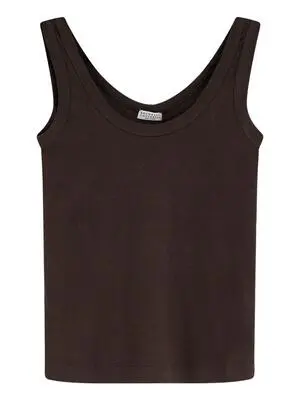 Brunello Cucinelli BRUNELLO CUCINELLI Sleeveless Cotton Blend Tank Top With Monili Detail Multicolor