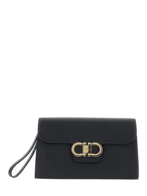 FERRAGAMO Grained Leather Clutch With Double Gancini Buckle - Multicolor