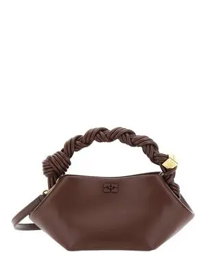 GANNI GANNI Brown Leather Blend Mini Bag With Woven Top Handle And Adjustable Shoulder Strap Multicolor
