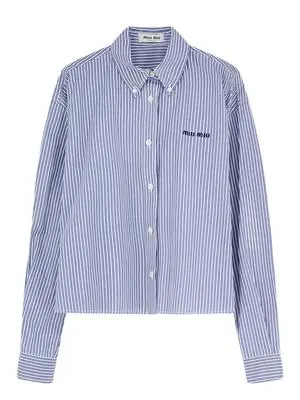 Miu Miu Striped Cotton Button-Down Shirt With Embroidered Logo Multicolor