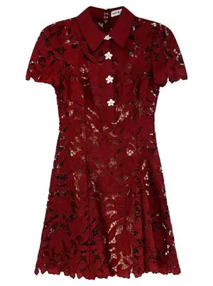 SELF-PORTRAIT Lace Mini Dress With Jeweled Buttons - Red
