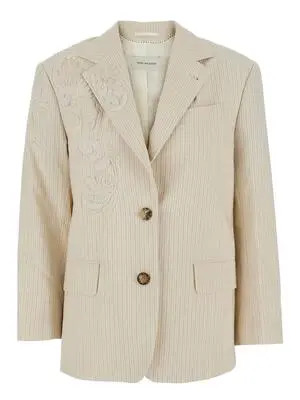 Dries Van Noten Beige Striped Embroidered Blazer - Multicolor