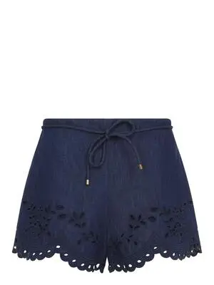 Zimmermann Mahon Broderie Denim Shorts - Blue