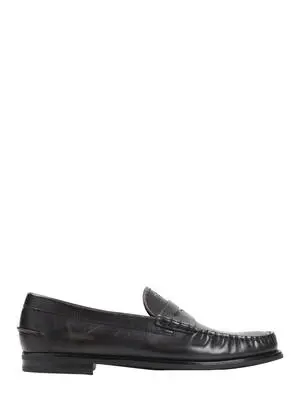 Prada Distressed Leather Loafers - Black