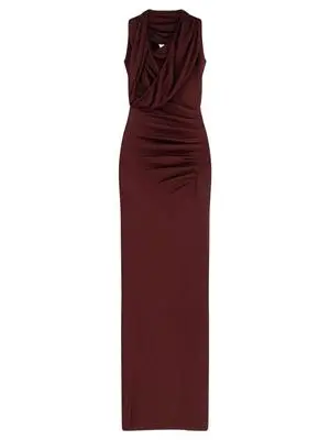 SELF-PORTRAIT Draped Knitted Long Dress - Brown