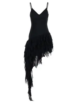 Blumarine Long Asymmetric Dress With V-neck - Multicolor