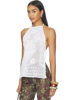 KETTEL ATELIER Finka Crochet Halterneck Top - White