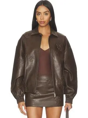 MARKGONG Floral Imprinted Baseball Jacket - Brown
