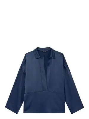 Giorgio Armani Hammered Satin Shirt With Deep Neckline - Blue