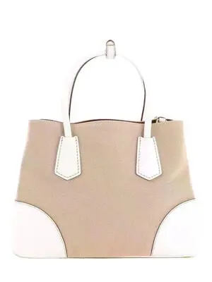 Prada Double Canvas And Saffiano Leather Medium Tote Bag - Neutrals