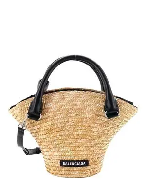 Balenciaga Balenciaga Woven Raffia Small Tote Bag Neutrals