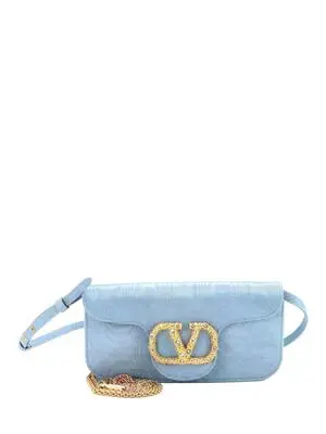 Valentino Garavani Vlogo Loco Flap Shoulder Bag With Crystals - Blue