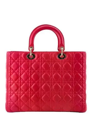 Dior Lady Bag Cannage Quilt Lambskin Large Tote Bag - Pink