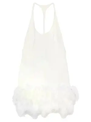 VESTIAIRE D'UN OISEAU LIBRE Feather-trim Backless Mini Dress - Neutrals