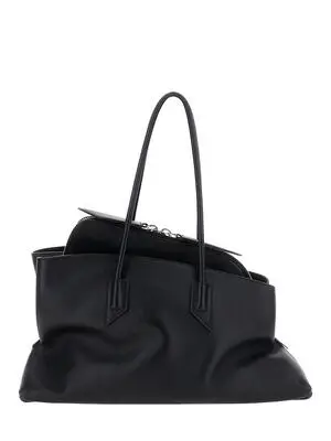 Attico Passeggiata Medium Asymmetric Leather Shoulder Bag - Black