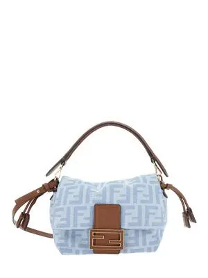 Fendi Fendi Baguette FF Motif Denim Shoulder Bag Multicolor