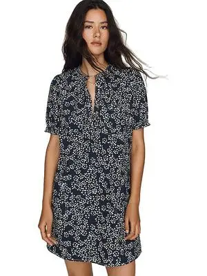 PILCRO Aly Puff-sleeve Mini Dress - Navy