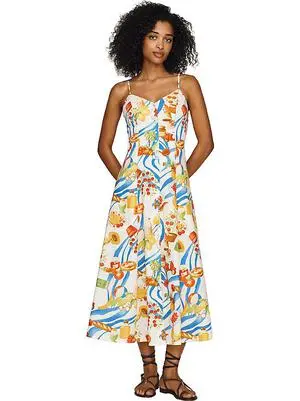 Moon River Printed Midi Dress - White Multi