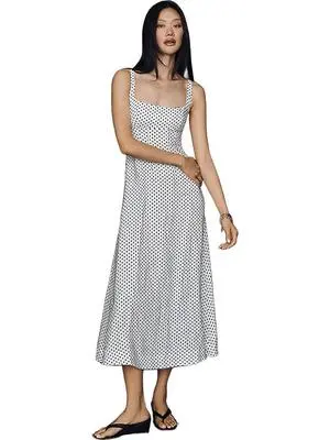 REFORMATION Sabine Linen Midi Dress - Eclipse Dot