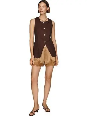 Sanctuary Satin Lace Shorts - Tan