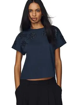 Rag & Bone Beaded Floral Embellished Top - Soft Blue