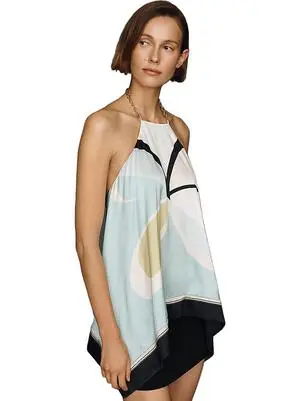 Maeve Silken Halter Top With Hardware Detail - Blue Pattern