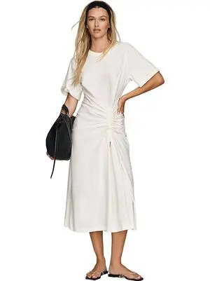 DAILY PRACTICE Ruched Cotton T-shirt Dress - Cloud Dancer