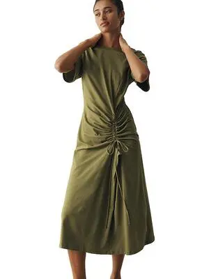 DAILY PRACTICE Ruched Cotton T-shirt Dress - Olive