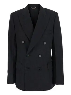 Victoria Beckham Beatrice Jacket With Notched Lapel Collar In Grey Wool - Multicolor