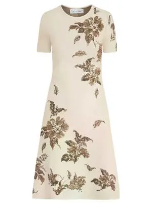 Oscar De La Renta Hibiscus Metallic Jacquard Dress - Neutrals