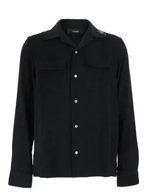 Amiri Black Shirt With Notched Collar With Logo Lettering Embroidery In Tech Fabric For - Multicolor