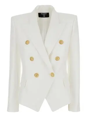Balmain Double-breasted Jacket With Peak Lapels And Logo Buttons - Multicolor