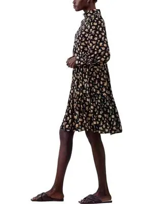 IVY OAK Floral Print Tiered Mini Dress - Black