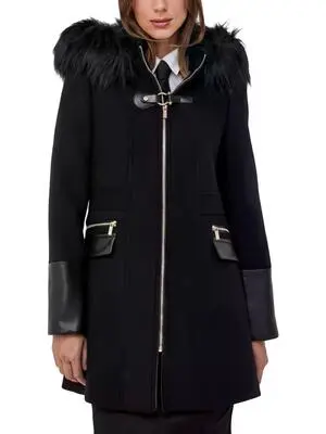 MORGAN Faux Fur-trimmed Coat - Black