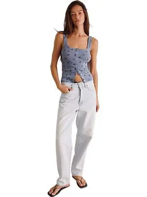 Free People End Game Pointelle Printed Tank - Blue Combo