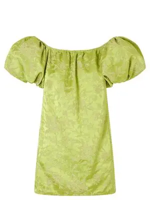 Saint Laurent Embroidered Puff Sleeve Mini Dress - Green