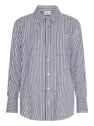 Marella Linen And Cotton Striped Shirt - Navy Blue