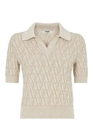Fendi Logo Detailed Knitted Polo Top - Light Brown