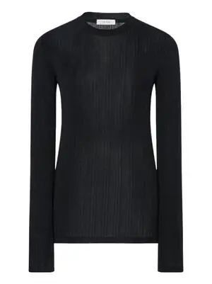 THE ROW Dantea Ribbed Knit Long Sleeve Top - Black