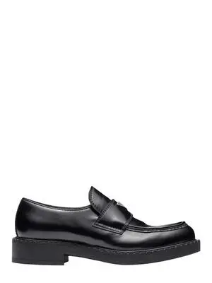 PRADA Prada Round-Toe Loafers With Enameled Triangle Logo