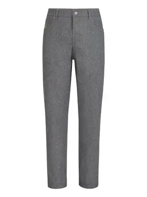 Brunello Cucinelli Virgin Wool Flannel Five-pocket Trousers - Gray