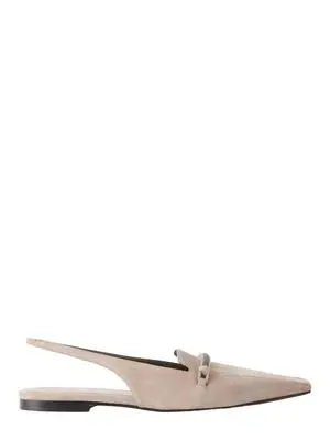 Brunello Cucinelli Suede Pointed-toe Slingback Flats With Monili Beading - Grey