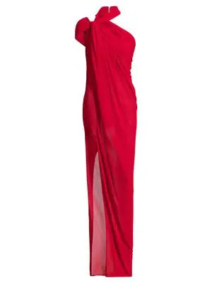 Balmain Long Draped Jersey Dress - Red