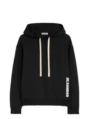 JIL SANDER Cotton Terry Hooded Sweatshirt - Black