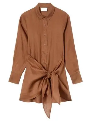 MC2 SAINT BARTH Asymmetric Shirt Dress With V-neck And Tie Waist - Brown