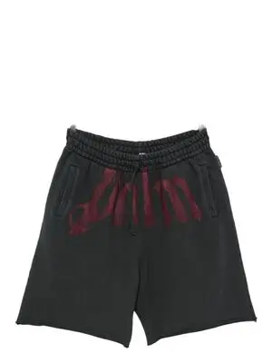 Palm Angels Elastic Waist Shorts With Drawstring And Frayed Hem - Black